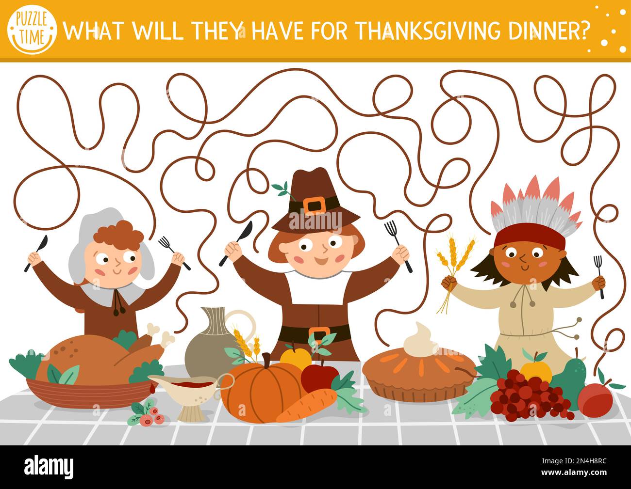 Thanksgiving Day maze for children. Autumn holiday preschool printable ...