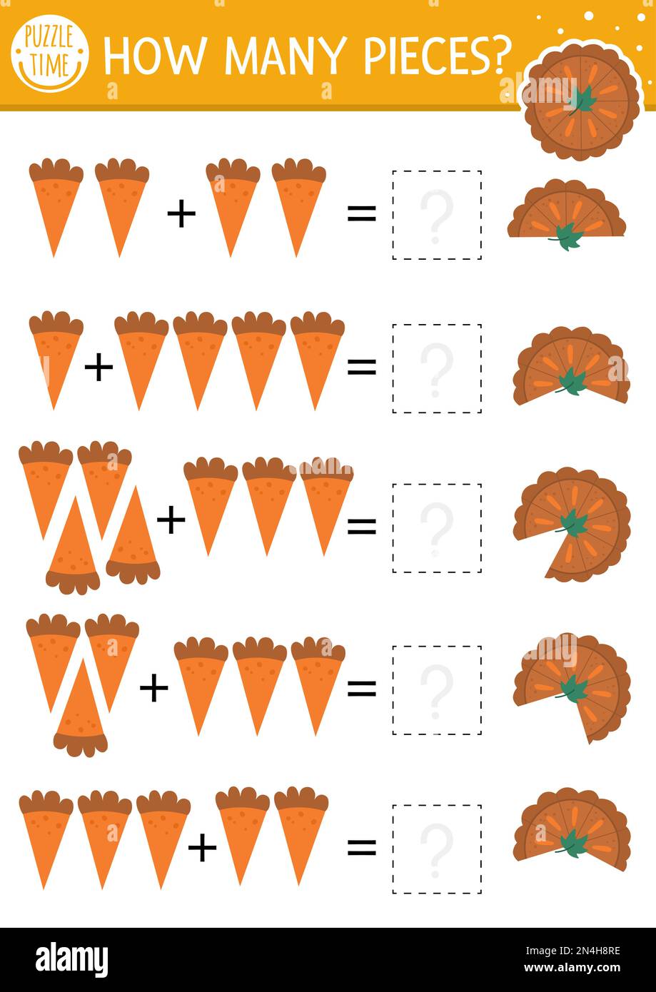 How many pieces game with cute pumpkin pie. Autumn Thanksgiving math ...