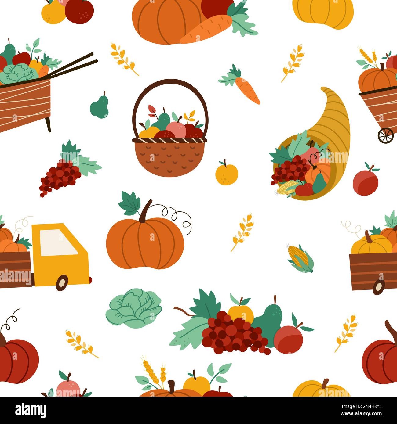 Autumn harvest seamless pattern. Vector repeat background with farm ...