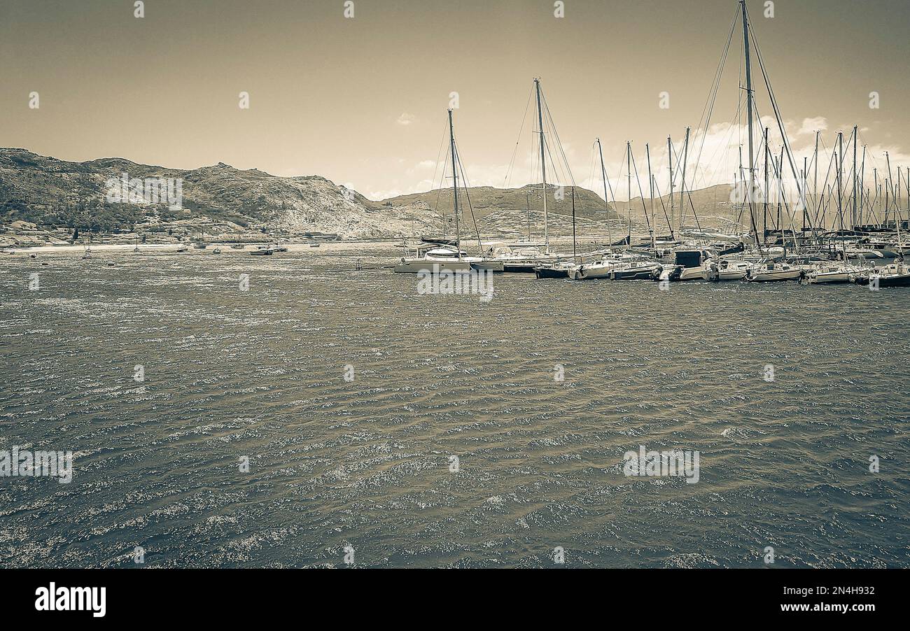 False Bay coast landscape with port yachts boats jetty Long Beach and ...