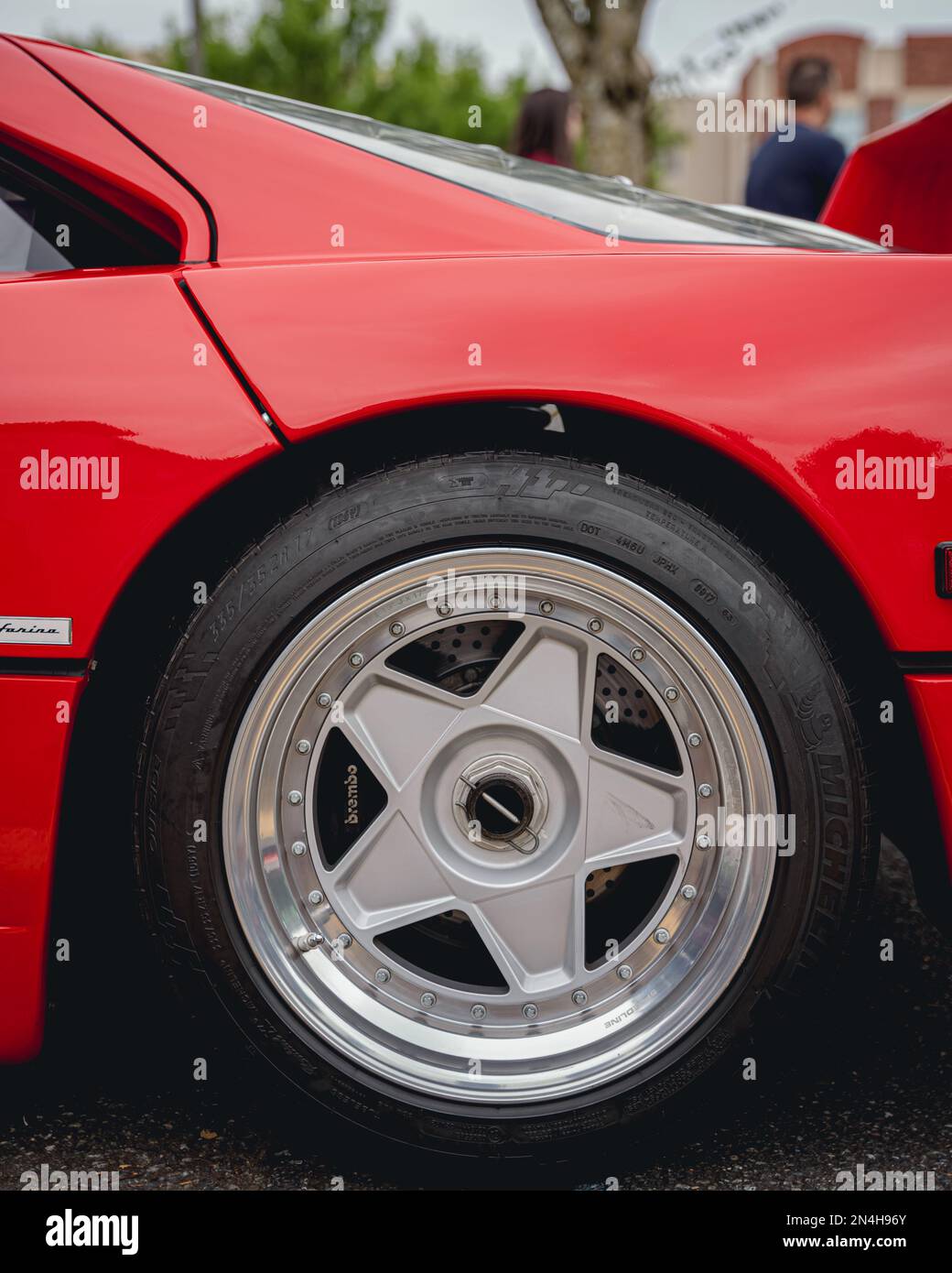 A vertical shot of the details of a red Ferrari F40 Stock Photo - Alamy