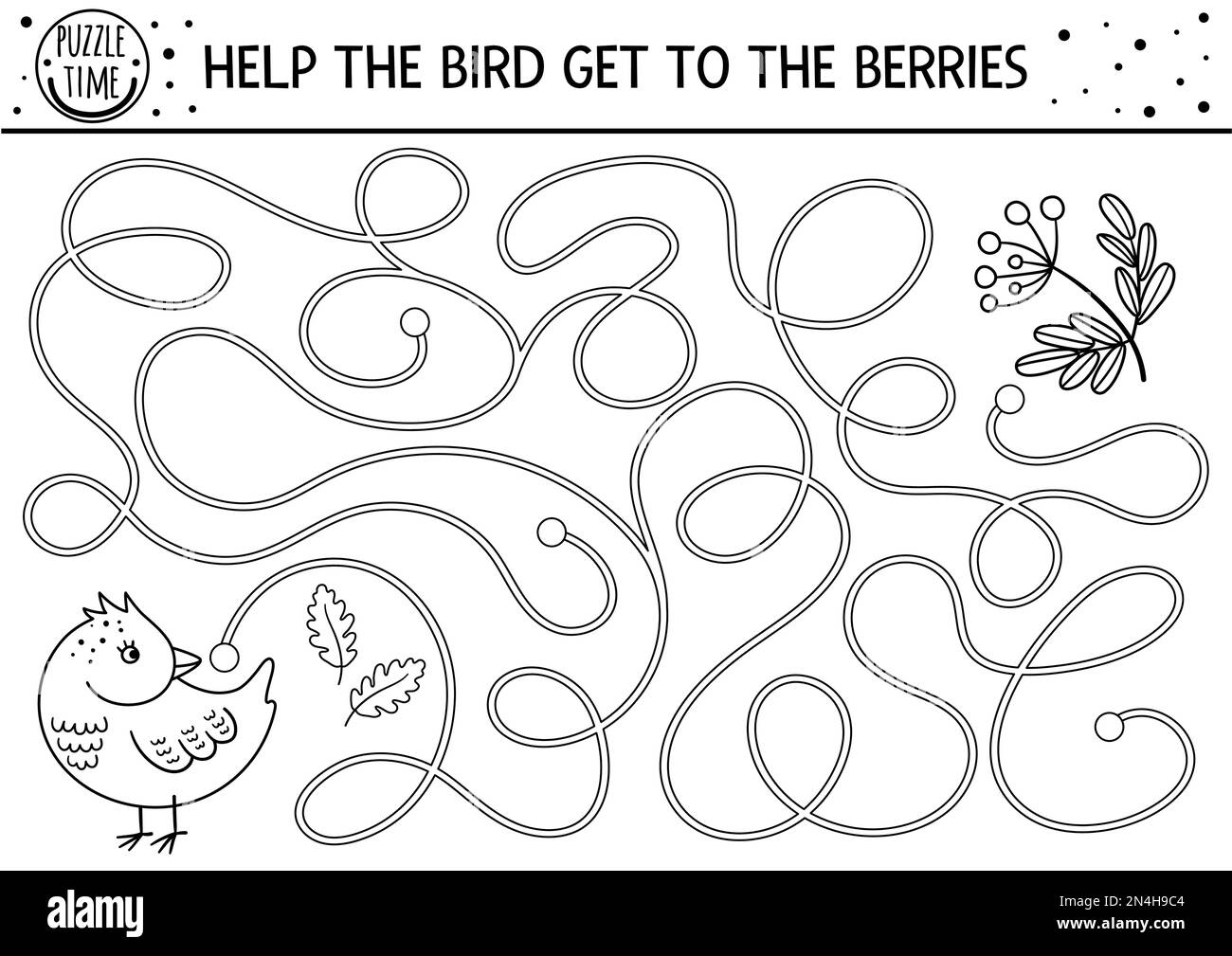 Autumn black and white maze for children. Preschool printable activity ...