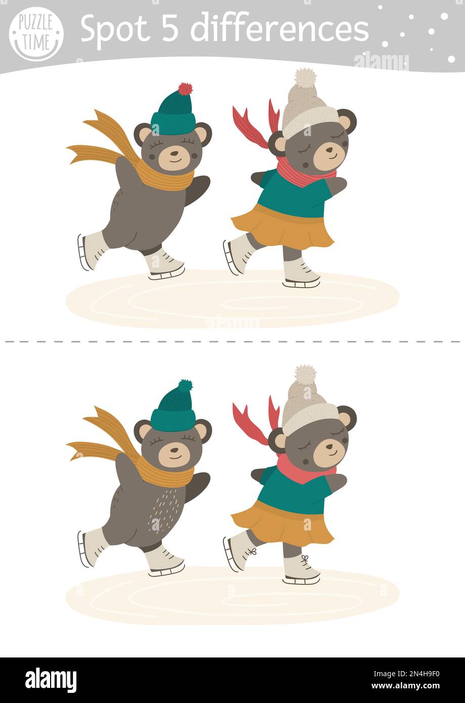 Find differences game for children. Winter educational activity with ...