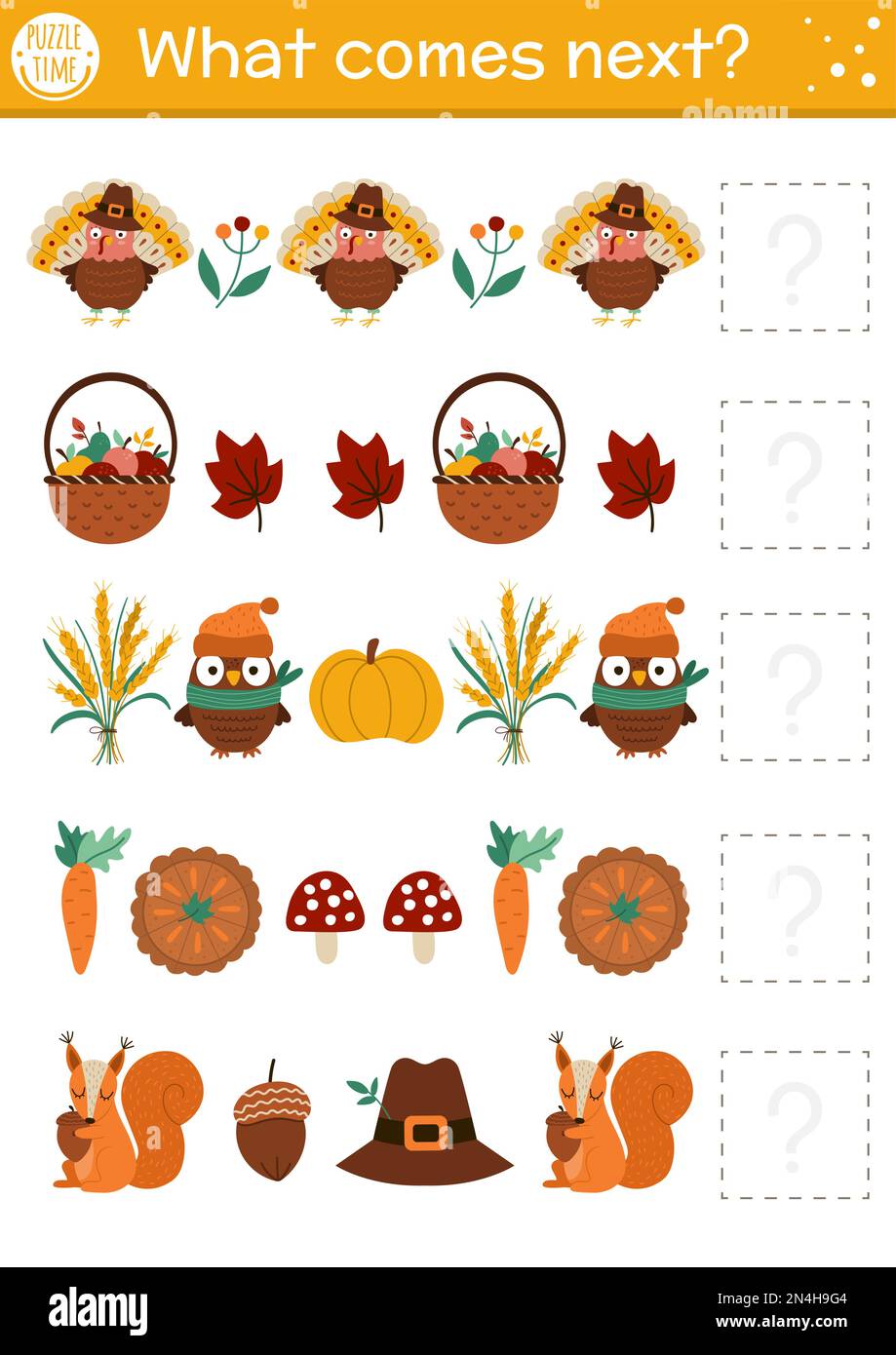 What comes next. Thanksgiving matching activity for preschool children ...