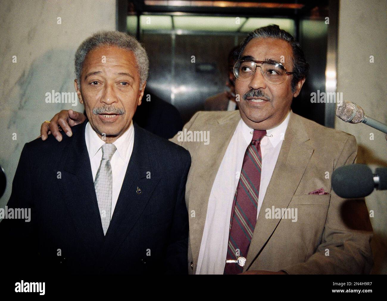FILE - In this Oct. 11, 1989 file photo, David Dinkins, left ...