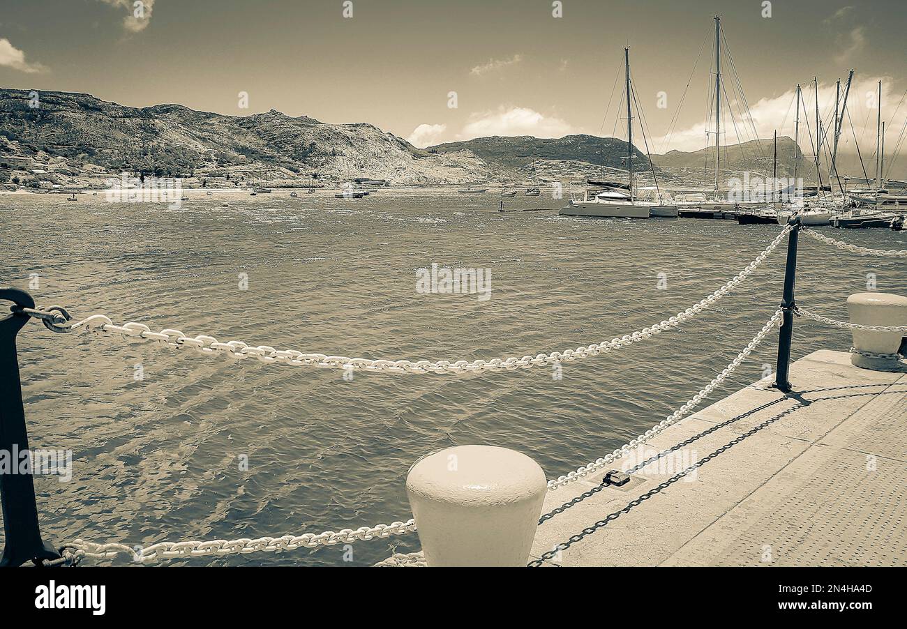 False Bay coast landscape with yachts boats jetty Long Beach and ...