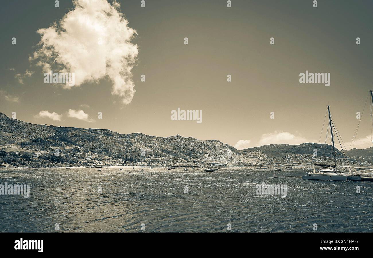 False Bay coast landscape with yachts boats jetty Long Beach and ...