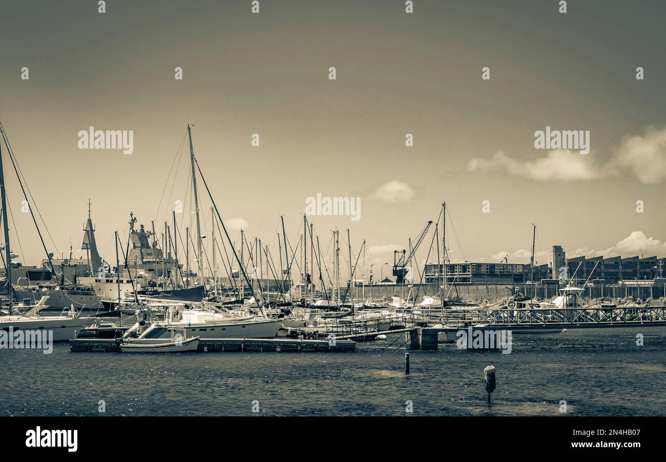 False Bay coast landscape with yachts boats jetty Long Beach and ...
