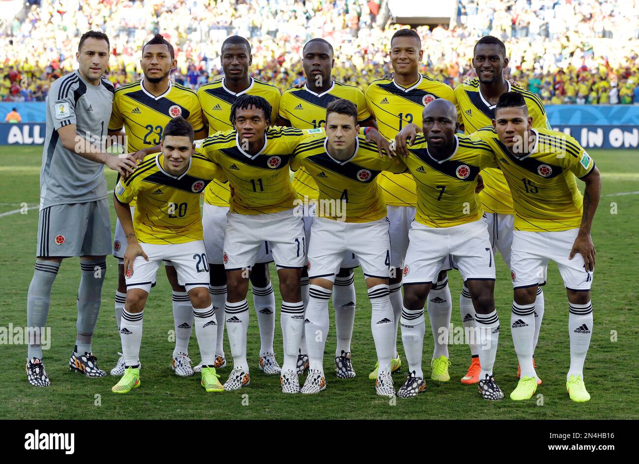 The Colombian team poses for a group photo before the group C World Cup ...