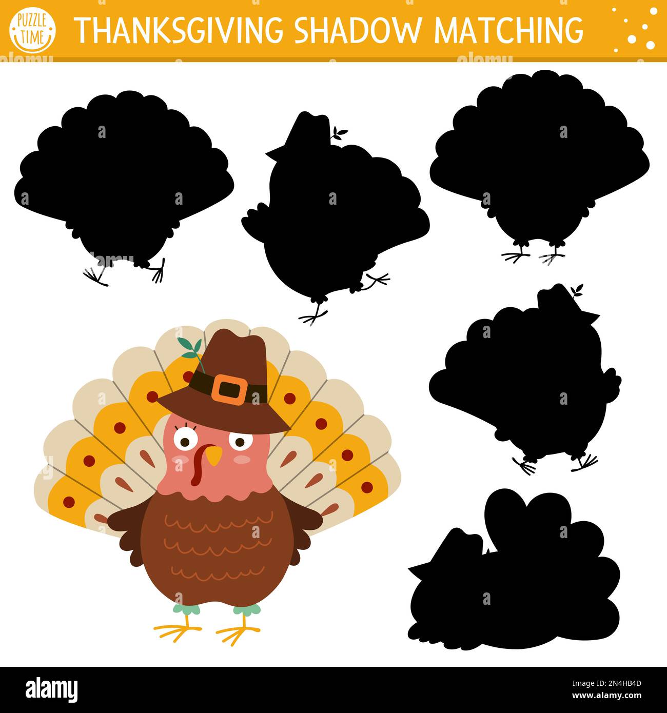 Thanksgiving shadow matching activity with cute turkeys. Autumn holiday ...