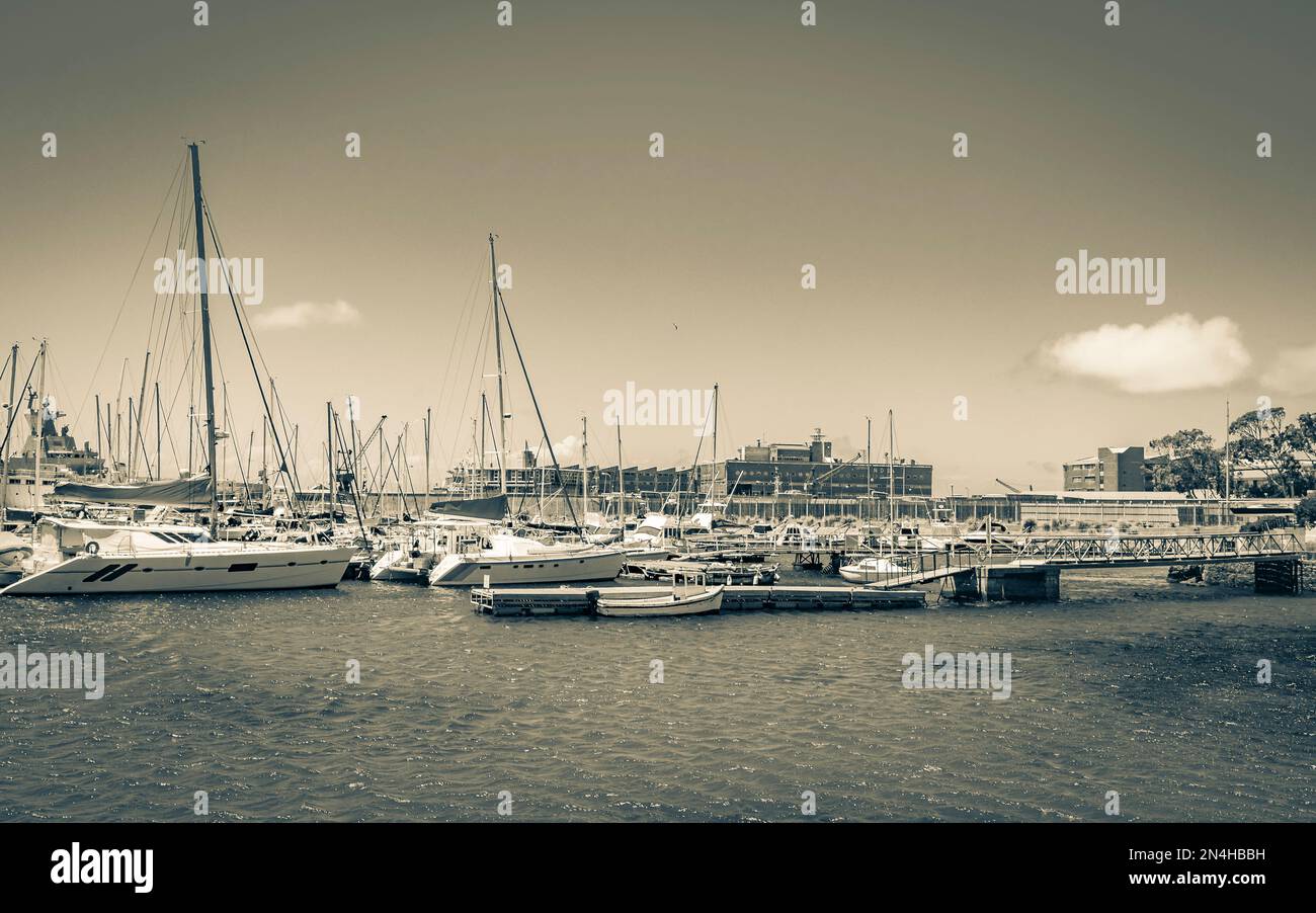 False Bay coast landscape with yachts boats jetty Long Beach and ...