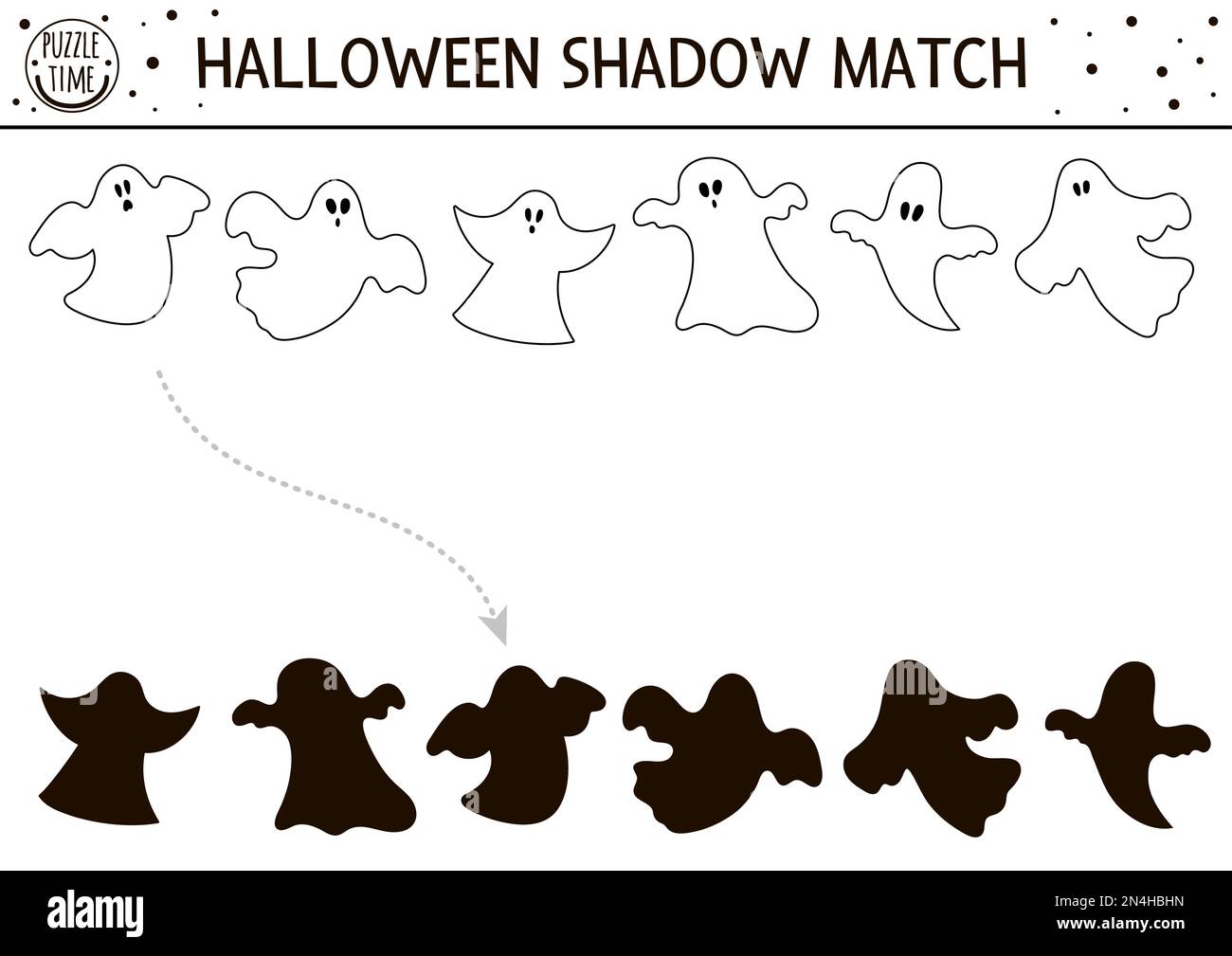 Halloween black and white shadow matching activity. Autumn line puzzle ...
