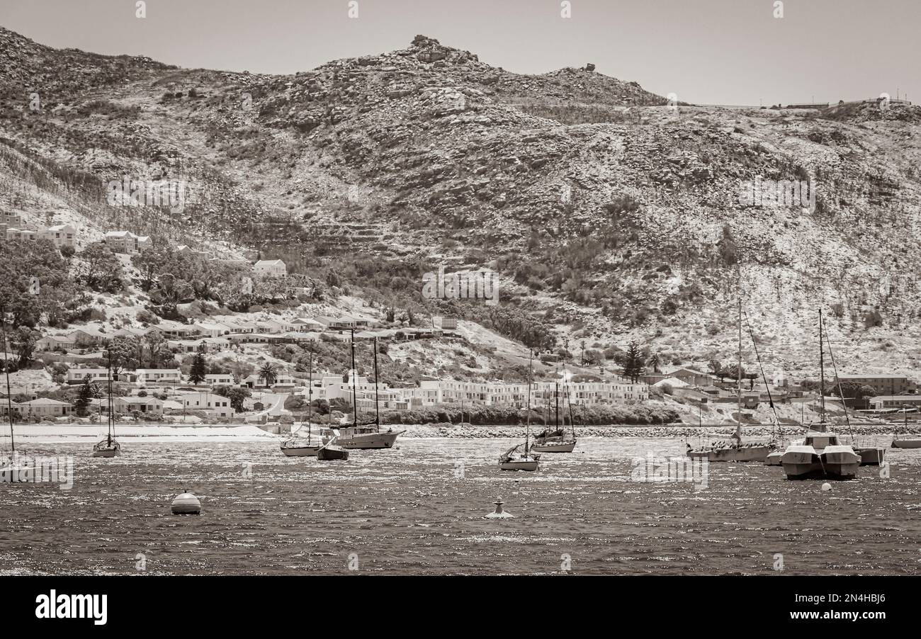 False Bay coast landscape with yachts boats jetty Long Beach and ...
