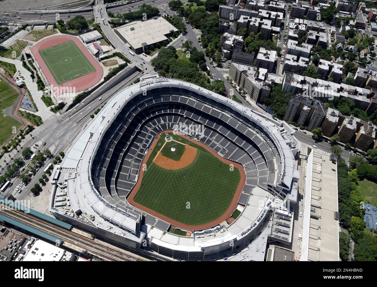 This photo shows an ariel view of Yankee Stadium in the Bronx boro of ...