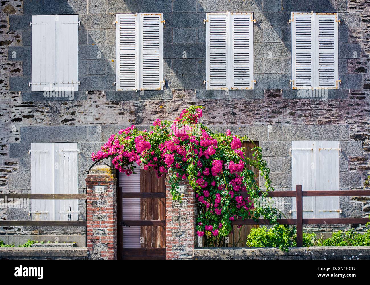 Beautiful vintage french style brick stone building house with spring ...