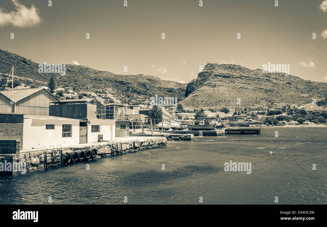 False Bay coast landscape with yachts boats jetty Long Beach and ...