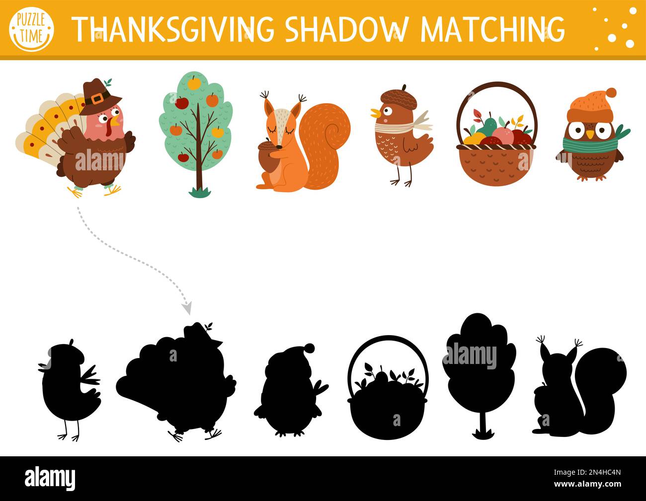 Thanksgiving shadow matching activity with cute animals, harvest ...