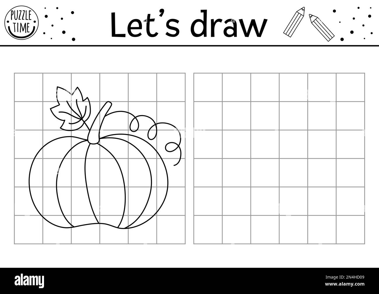 Complete the pumpkin picture. Vector garden drawing practice worksheet ...