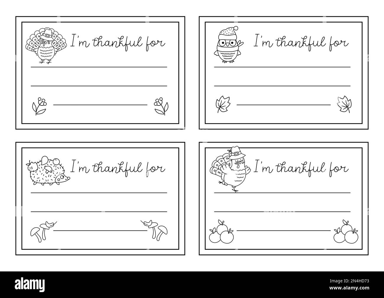 Vector black and white Thanksgiving cards set. Im thankful for ...