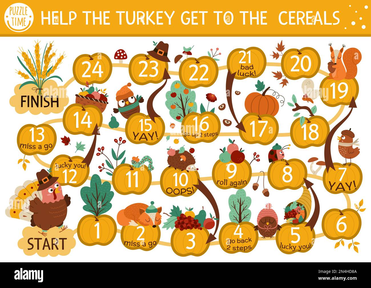 Thanksgiving Day dice board game for children with cute turkey and ...
