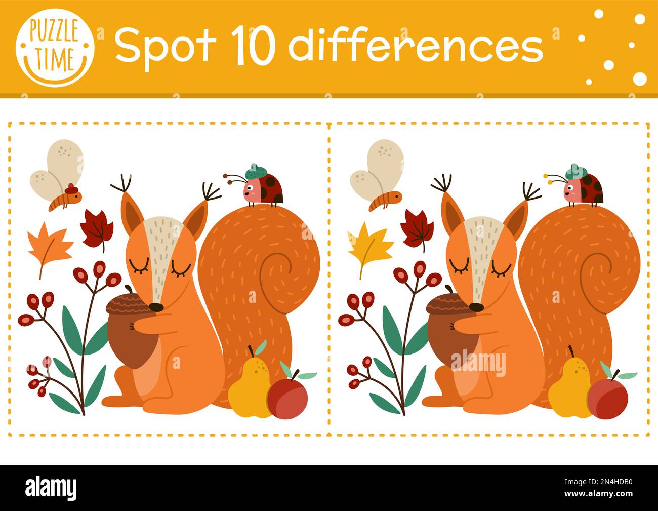 Find differences game for children. Autumn forest educational activity ...