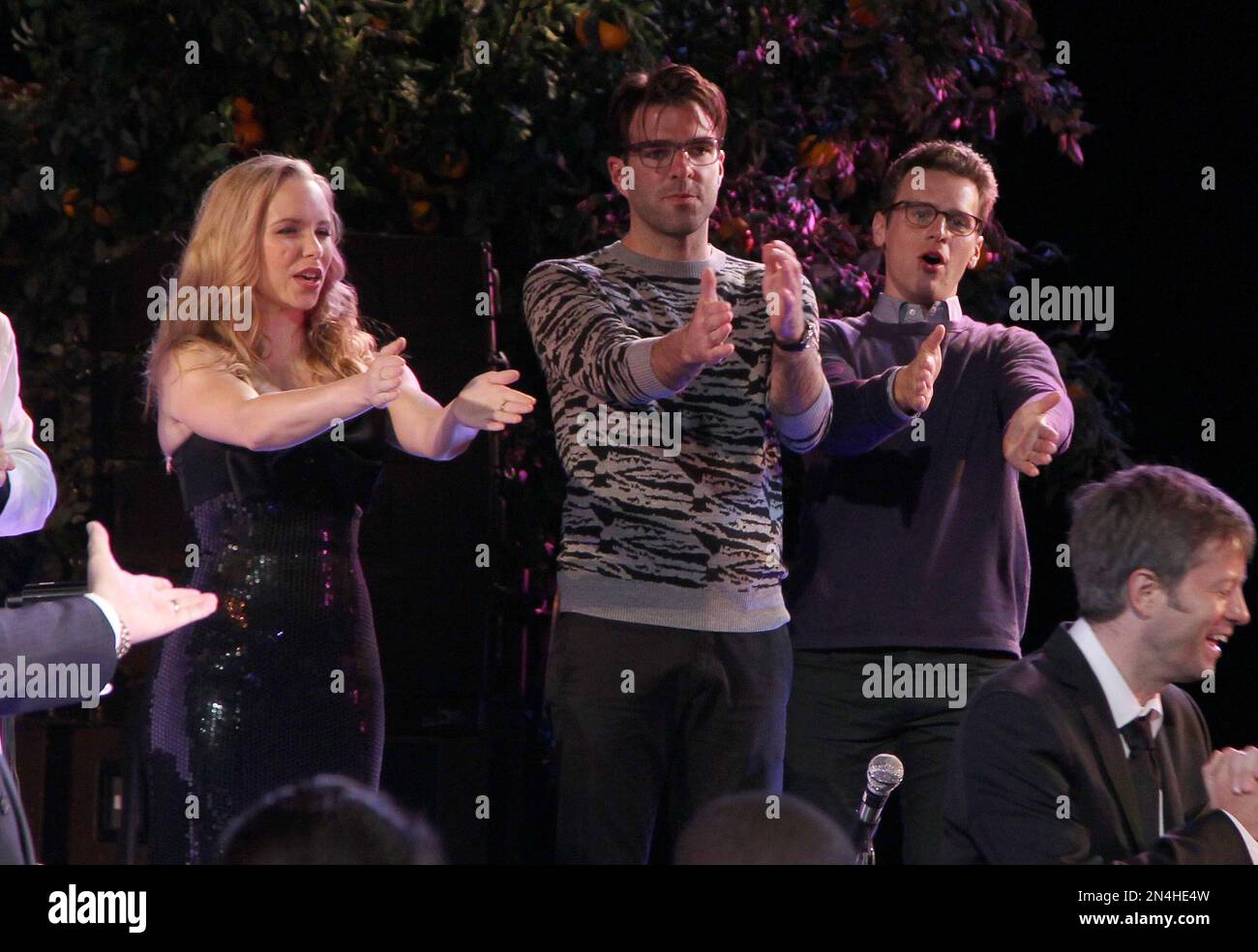 Marissa McGowan, Zachary Quinto and Jonathan Groff are seen during the ...