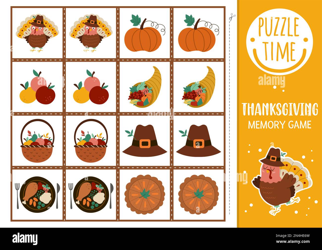 Vector Thanksgiving memory game cards with cute traditional holiday ...