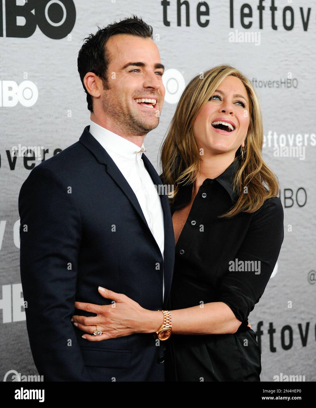 Actors Justin Theroux and Jennifer Aniston attend HBO's "The Leftovers ...