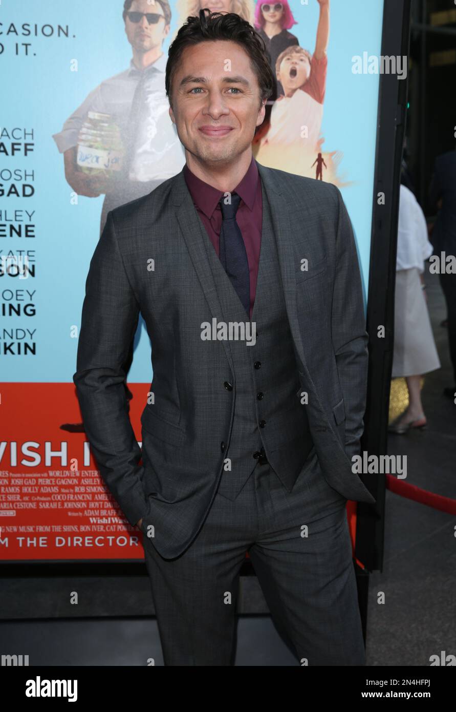 Zach Braff arrives at the Los Angeles premiere of "Wish I Was Here" at ...