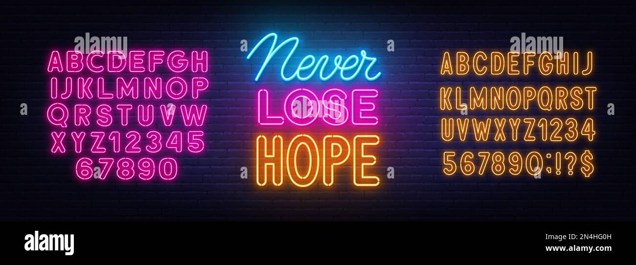 Never Lose Hope neon quote on brick wall background. Inspirational ...