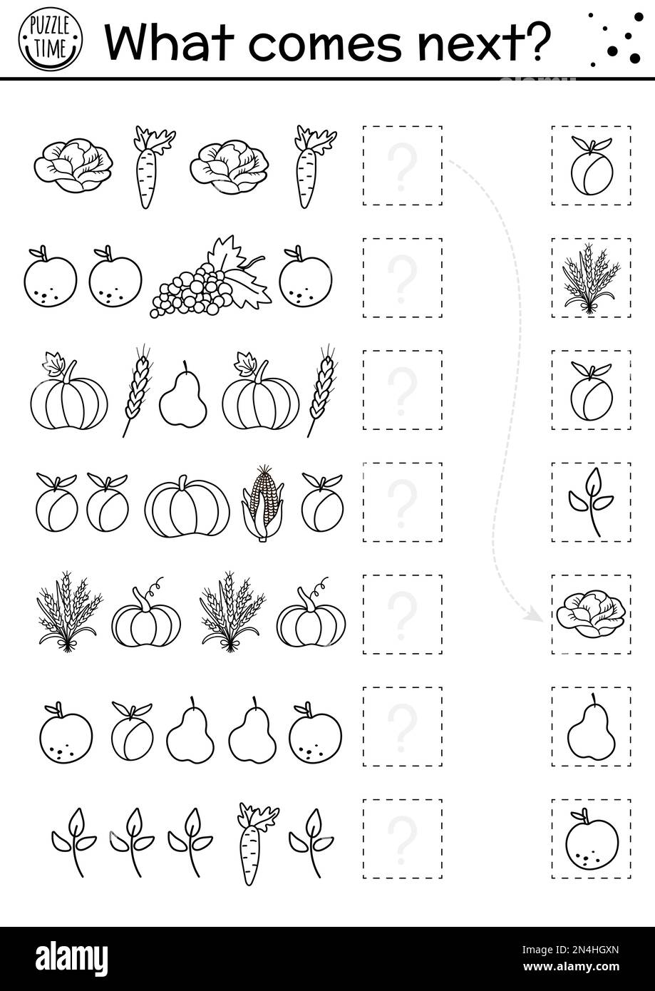 What comes next. Matching black and white activity for kids with autumn ...