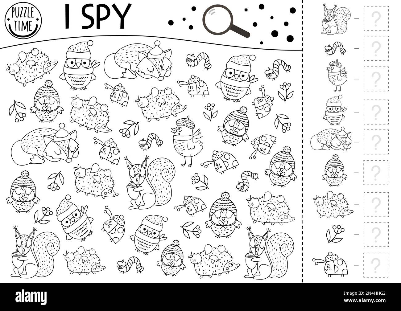 Autumn black and white forest I spy game for kids. Fall searching and ...