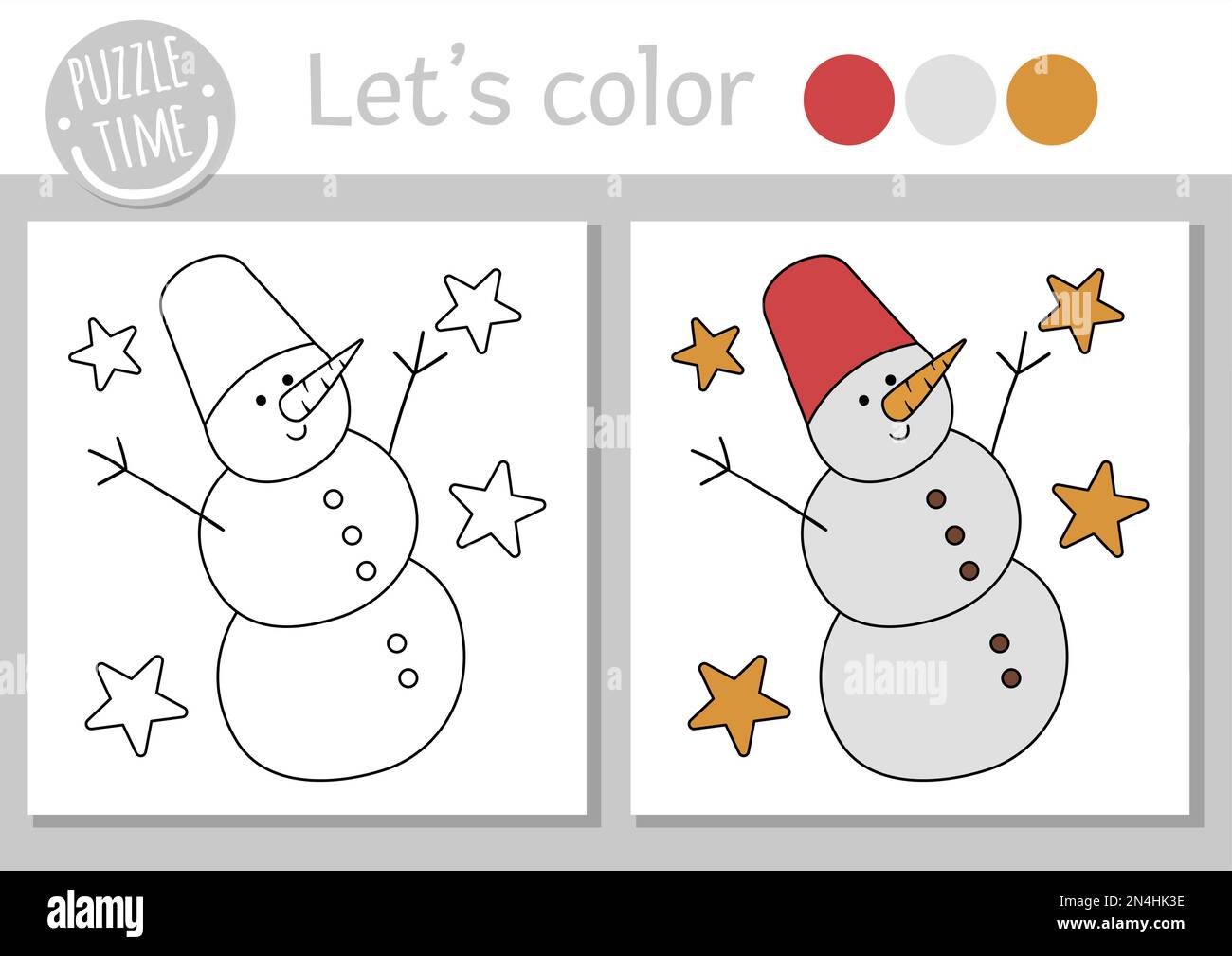 Christmas coloring page for children. Funny snowman. Vector winter ...