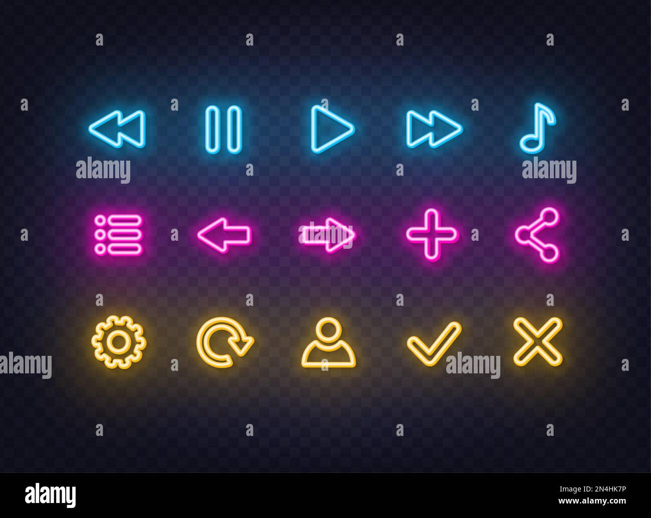 Set of neon icons for applications on a transparent background. Easy to ...