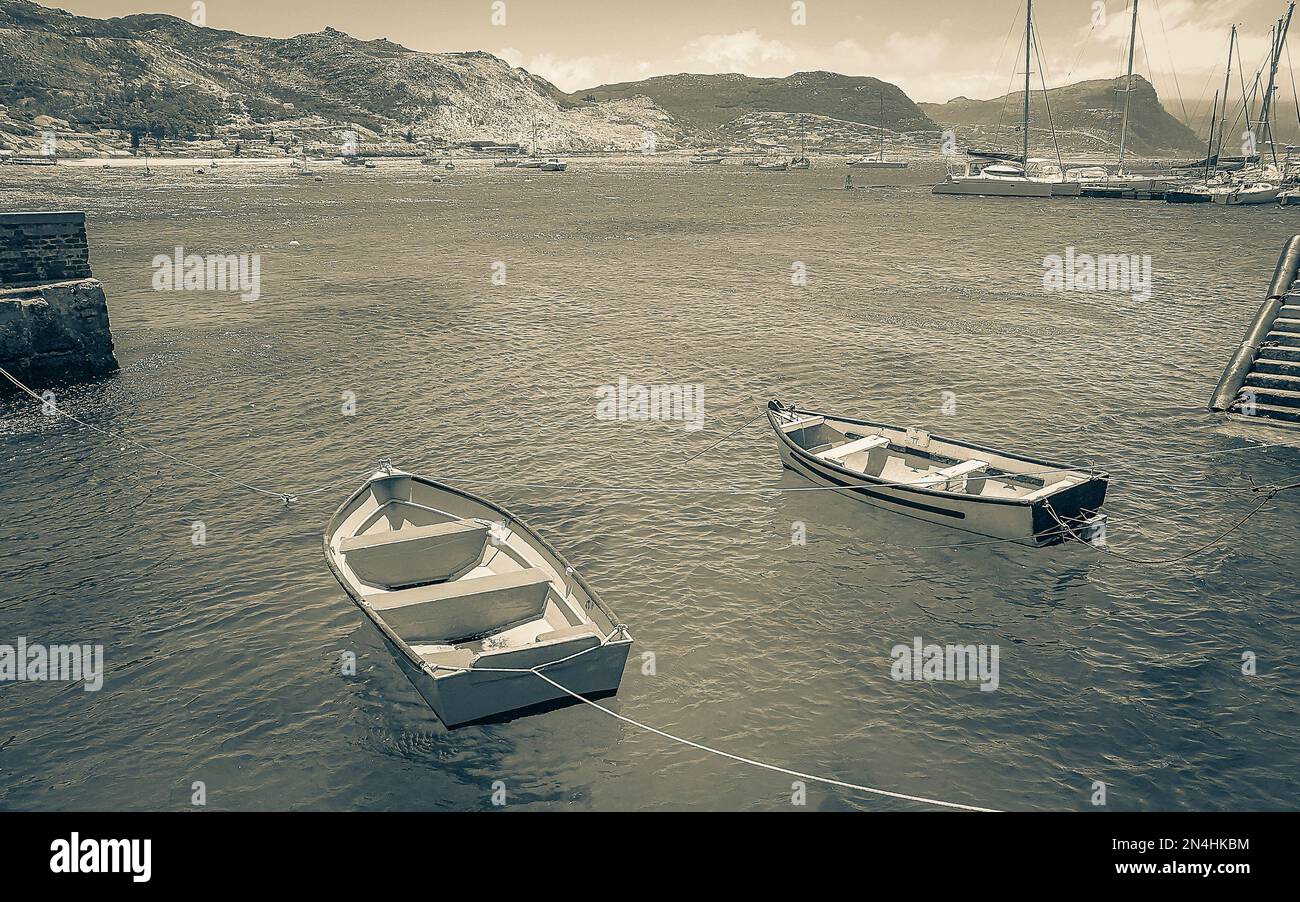 False Bay coast landscape with yachts boats jetty Long Beach and ...