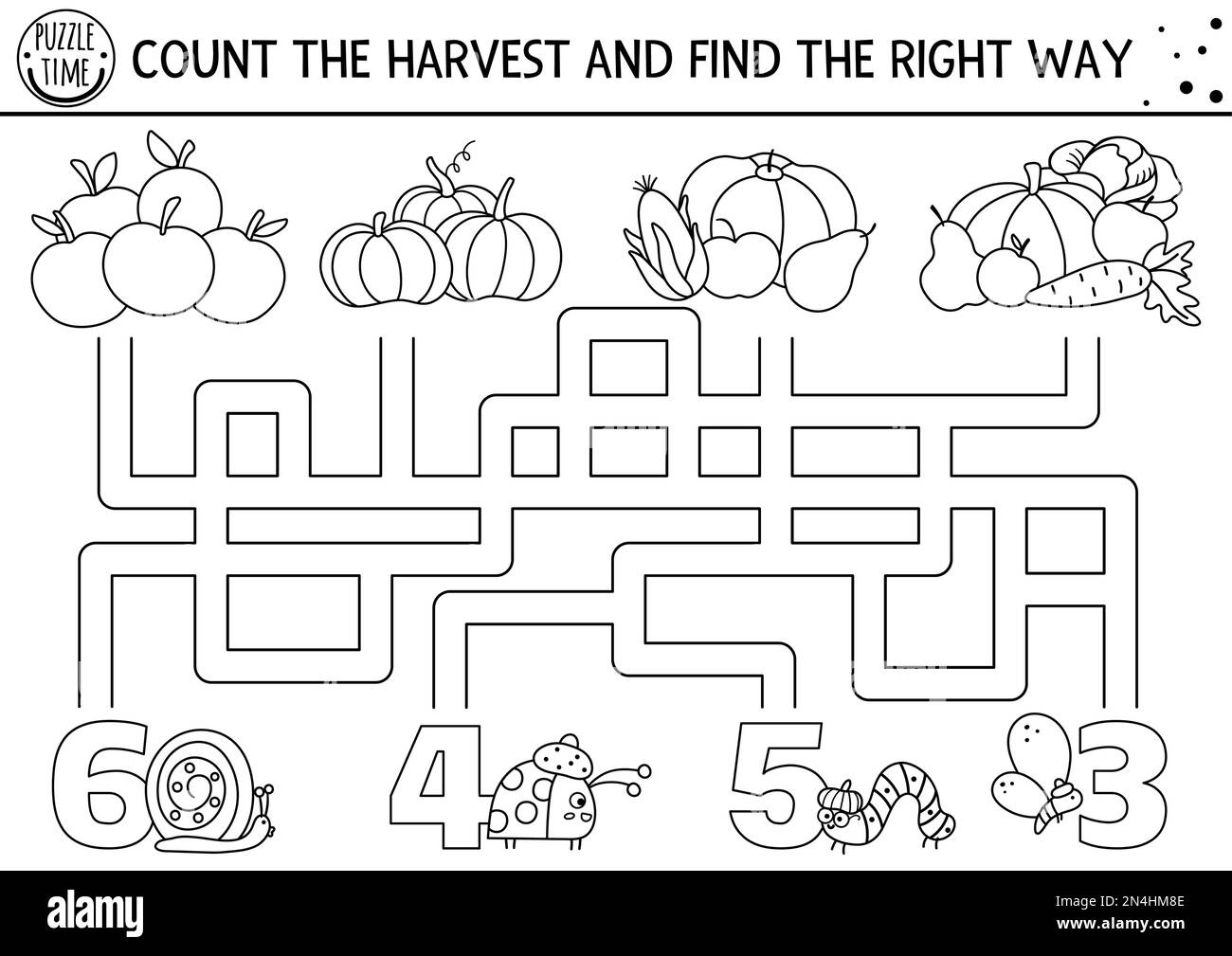 Thanksgiving black and white maze for children. Autumn holiday line ...