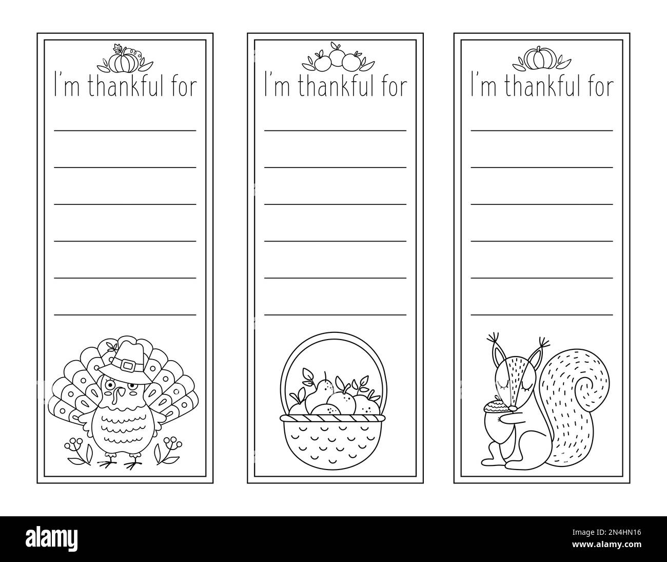 Vector black and white Thanksgiving cards set. Im thankful for vertical ...