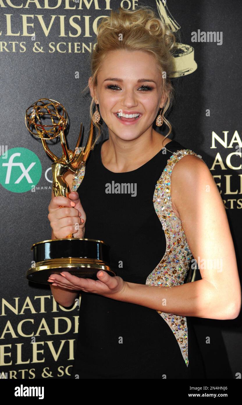 Hunter King poses in the press room with the award for outstanding ...