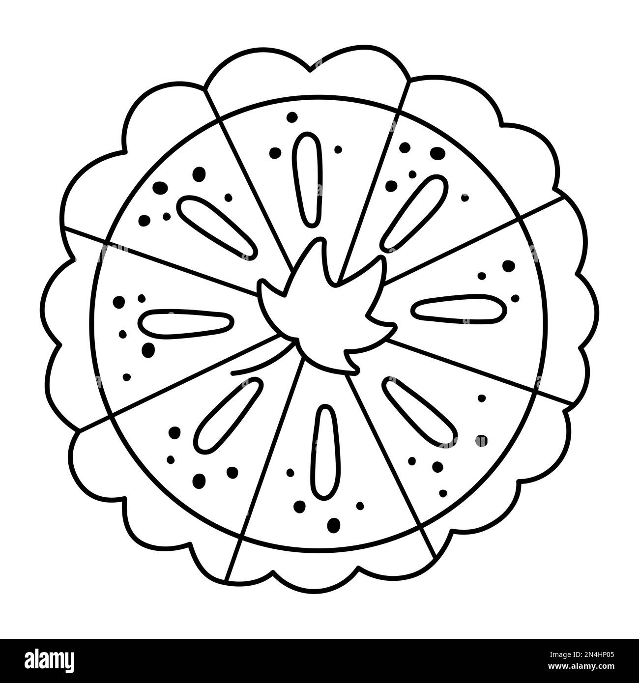 Vector black and white traditional Thanksgiving pumpkin pie upper view ...
