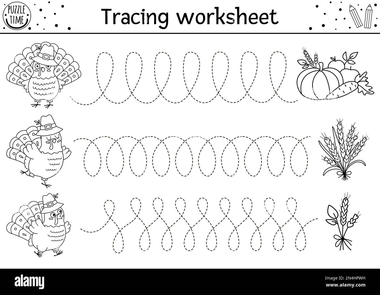 Vector Thanksgiving handwriting practice worksheet. Autumn printable ...