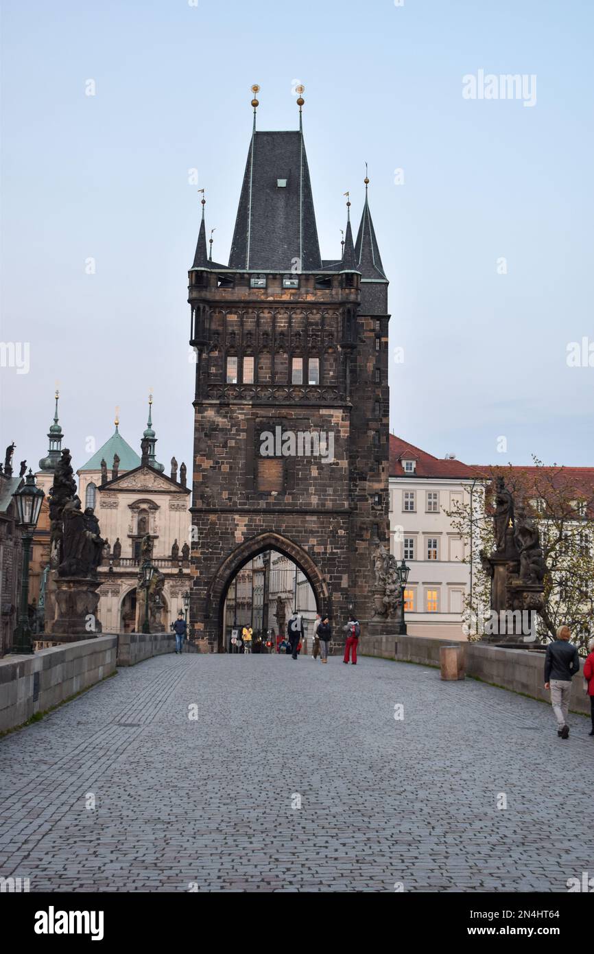 Prague, Czech Republic. Charles Bridge with its statuette, Lesser Town ...
