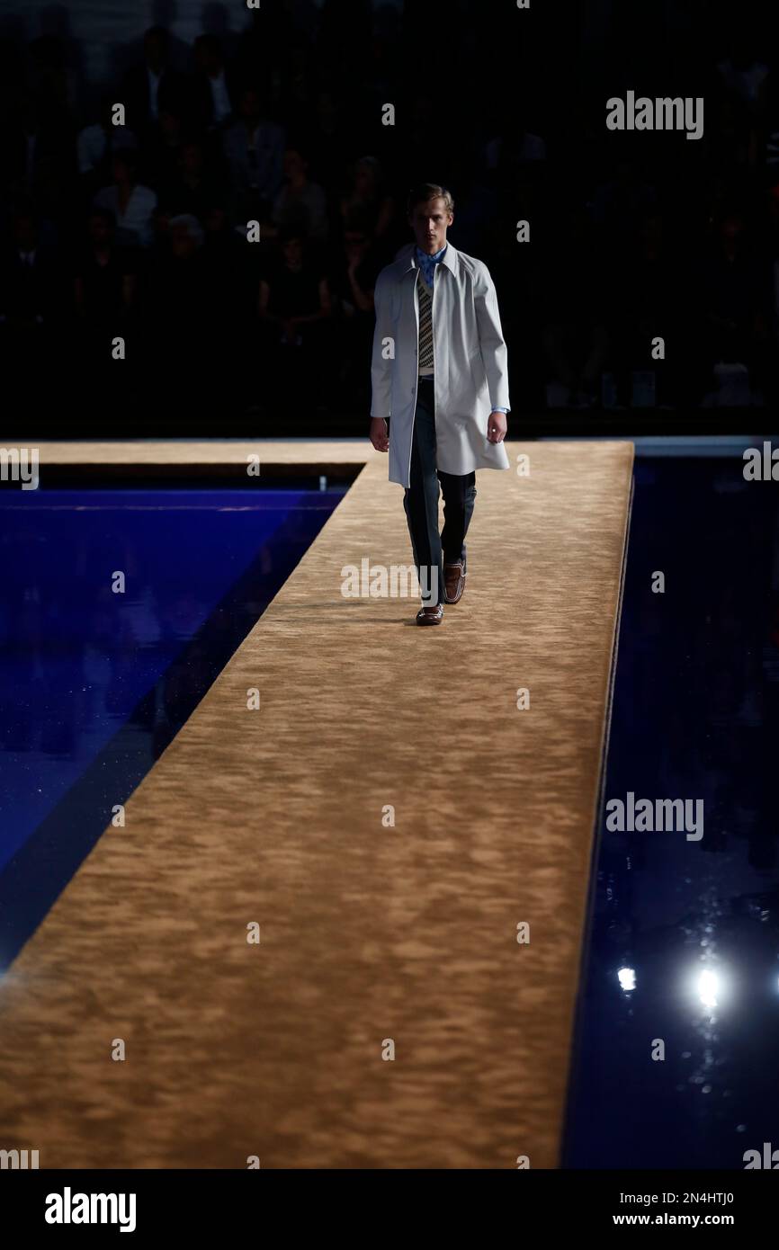 A model wears a creation for Prada men's Spring-Summer 2015 collection ...