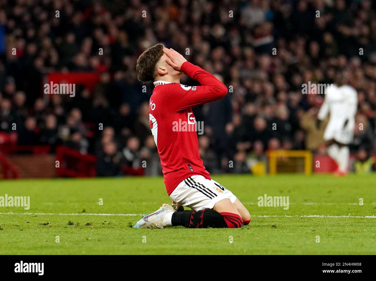 Manchester United's Alejandro Garnacho rues a missed chance during the ...