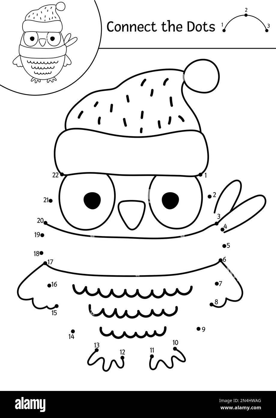 Vector dot-to-dot and color activity with cute owl. Forest connect the ...