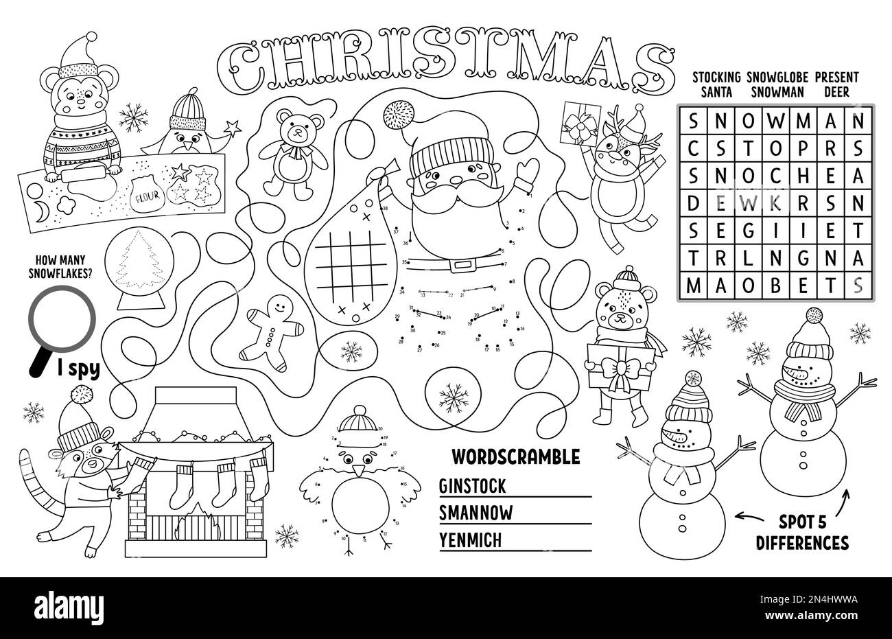 Vector Christmas placemat for kids. Winter holiday printable activity ...