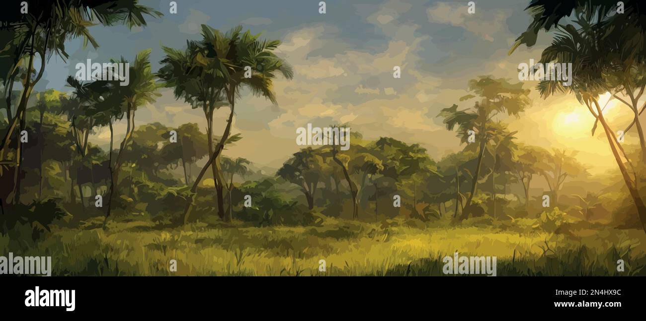 Wild savanna landscape. Savannah, African wild nature with acacia trees ...