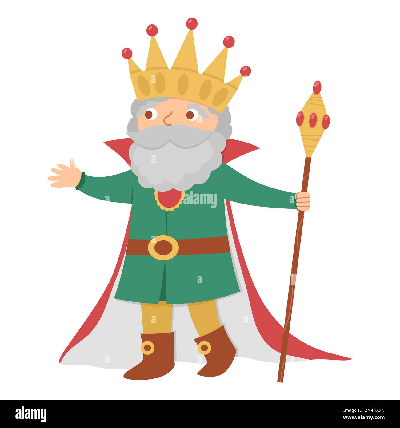 Fairy tale king with scepter isolated on white background. Vector ...