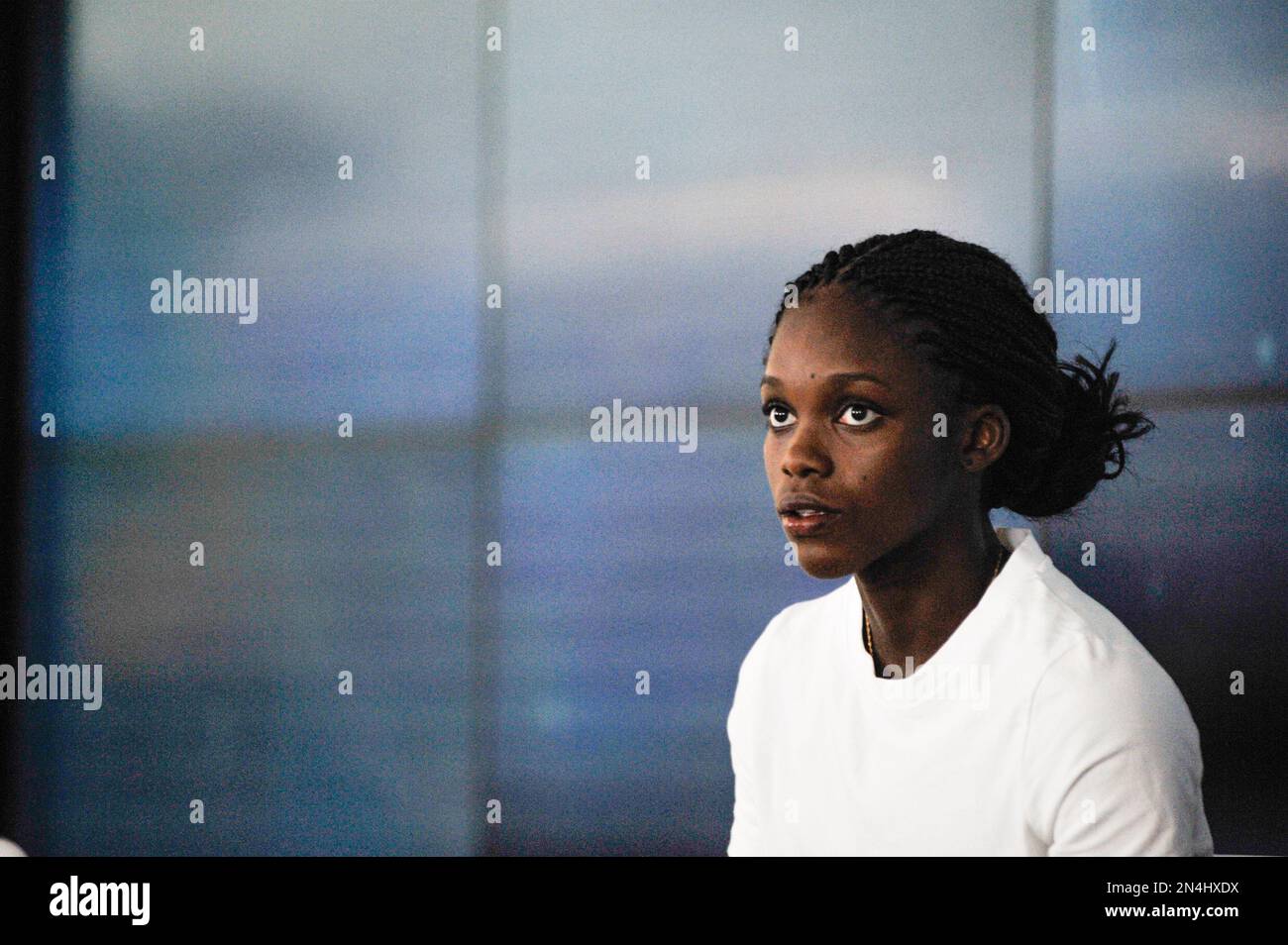 Colombia's football player Linda Caicedo speaks during a press ...