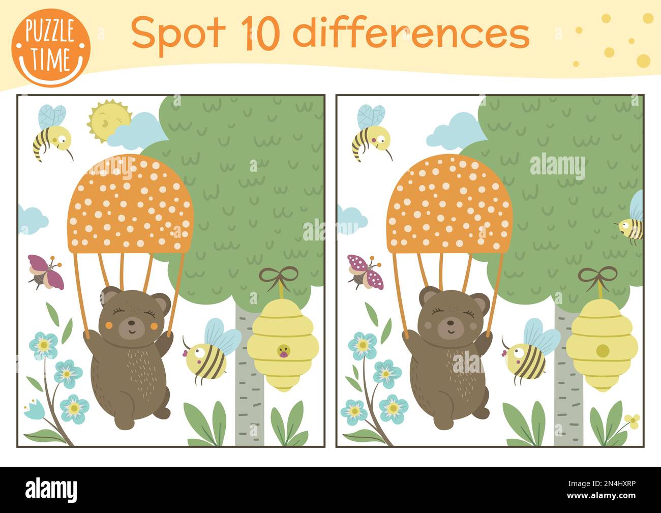 Forest find differences game for children. Preschool activity with bear ...