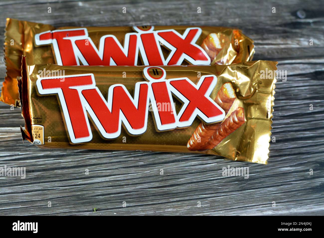 Cairo, Egypt, February 5 2023: Twix caramel shortbread chocolate bar ...